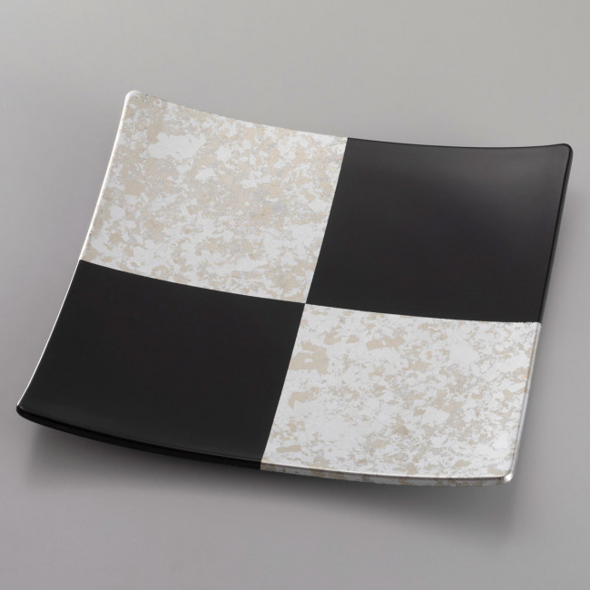 Checkered square plate (silver black L) 【Free Shipping】 - Craftwork