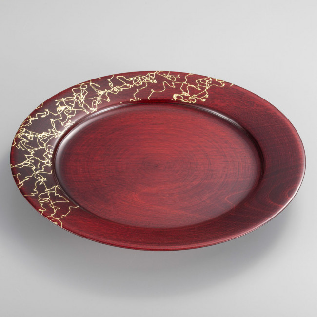 Gold Thread Lacquer Plate (L) (Red) 【Free Shipping】 - Craftwork