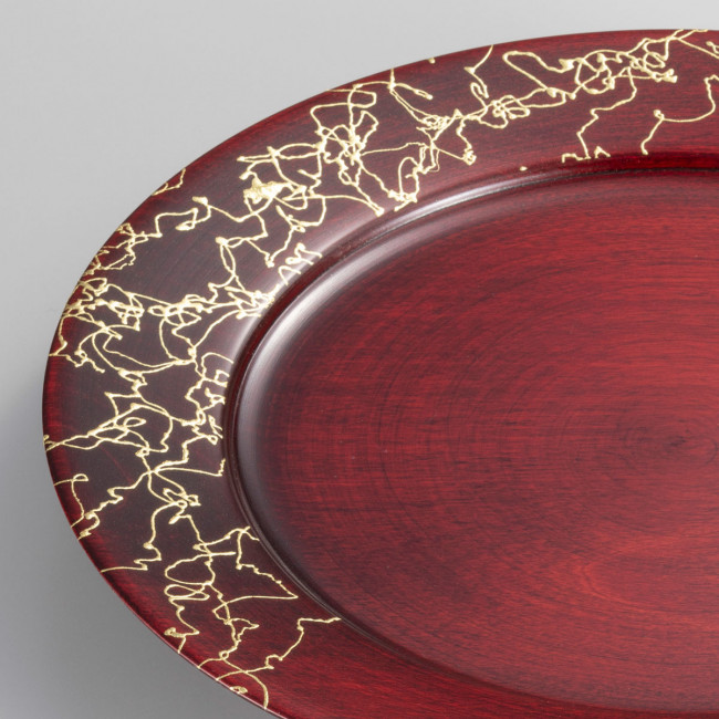 Gold Thread Lacquer Plate (L) (Red) 【Free Shipping】 - Craftwork