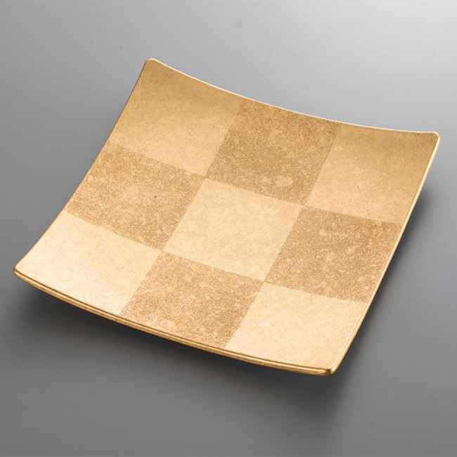 Checkered square plate (gold L) 【Free Shipping】 - Craftwork