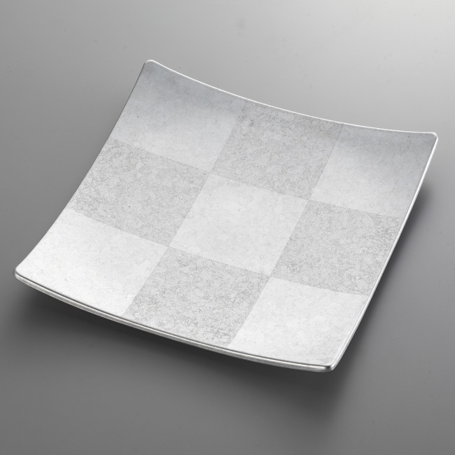 Checkered square plate (Silver L) 【Free Shipping】 - Craftwork