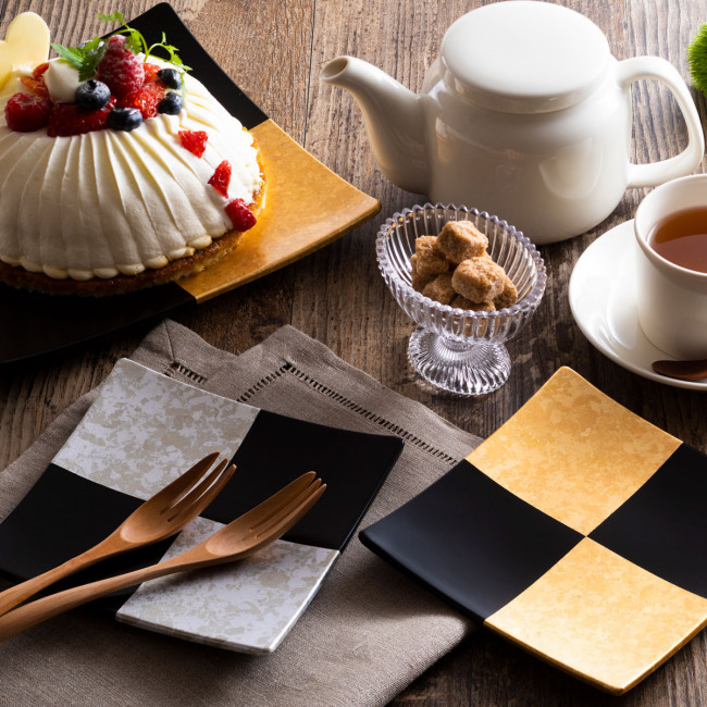 Checkered square Plates (gold black S) 2plates【Free Shipping】 - Dish ...